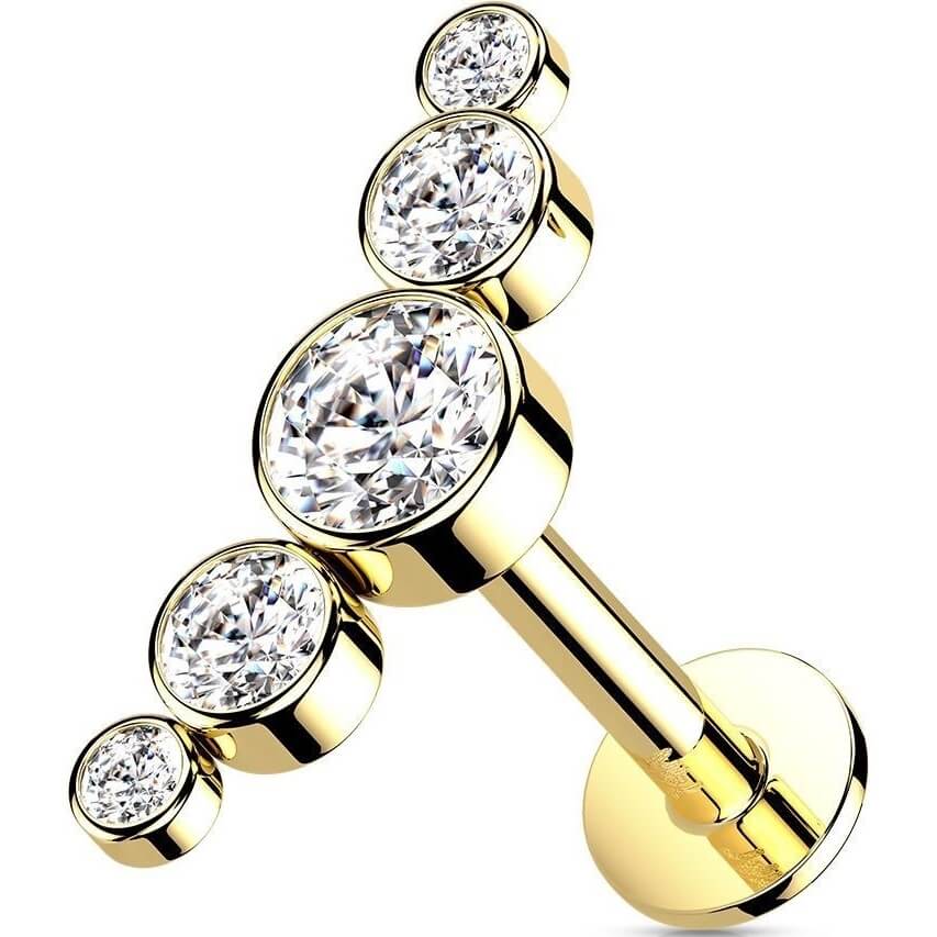 14 Karat Gold Labret 5 Zirkonia Gelbgold Weißgold Push-In – PiercingXXL